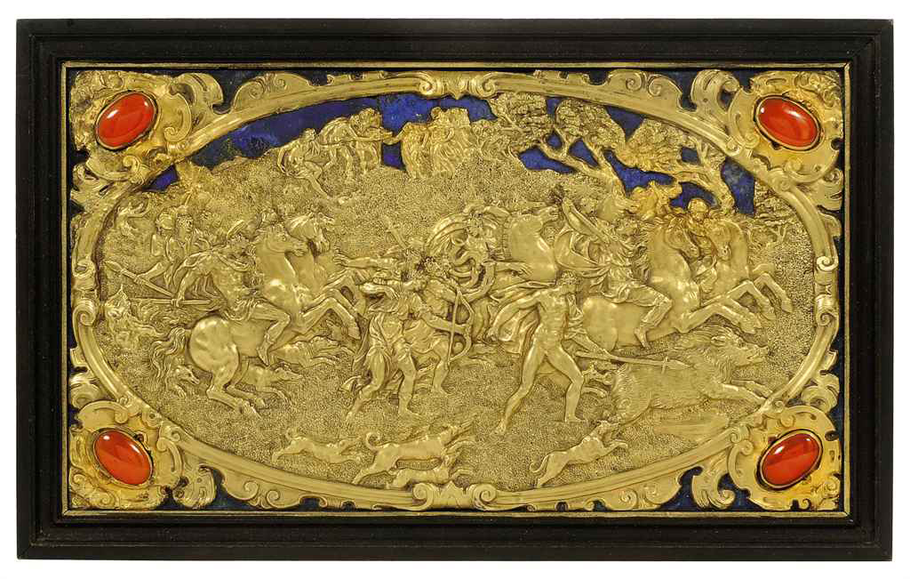 A Group of Gold Repoussé Reliefs attributable to Cesare Targone ...